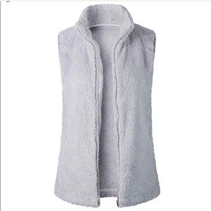 Jackets & Coats | Plush Vest Gray Faux Fur Women Zip Front Jacket ...
